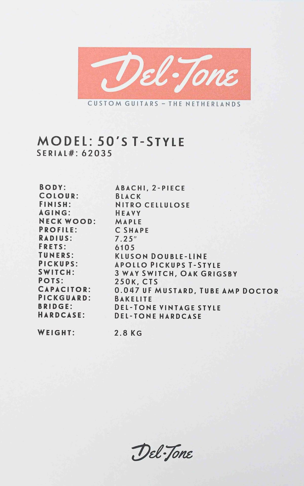 Del Tone 50s T Style Black Heavy Aged | The Fellowship of Acoustics